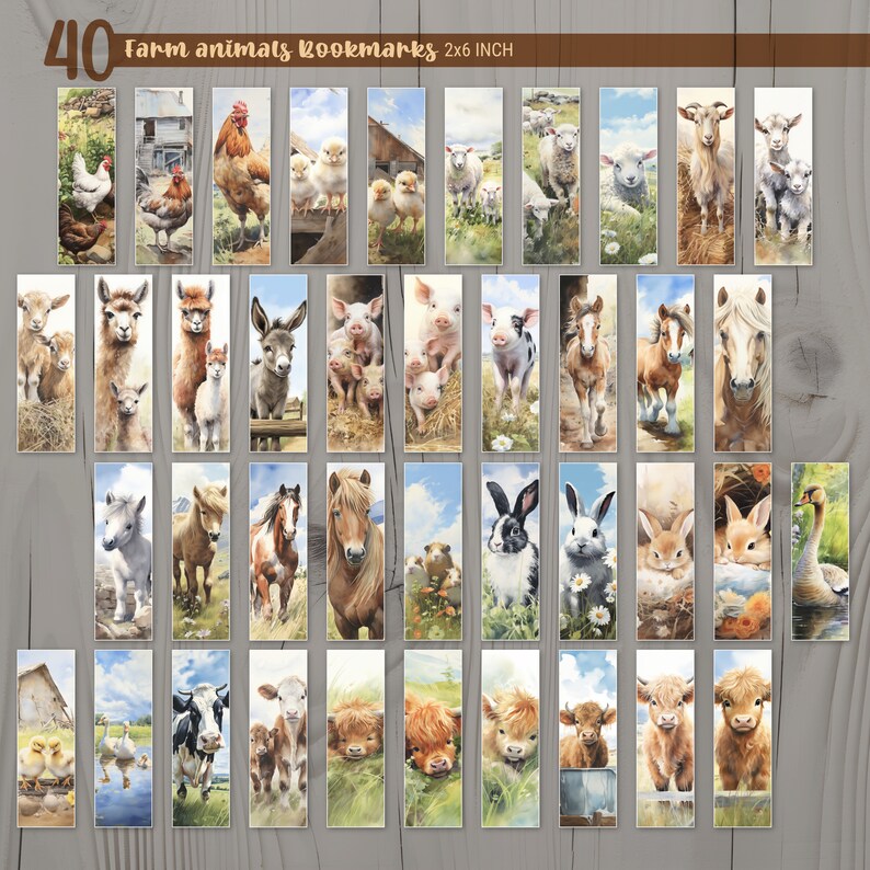 Farm Animal Watercolor Printable Bookmarks, Bookmarks Farm-lovers-gift ...