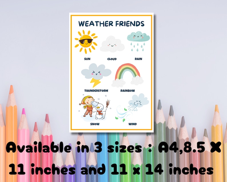 Printable Weather Chart, Digital Download, Preschool, Kindergarten ...
