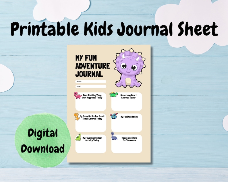 Printable Kids Journal Page, Digital Download, Kids' Writing Journal ...