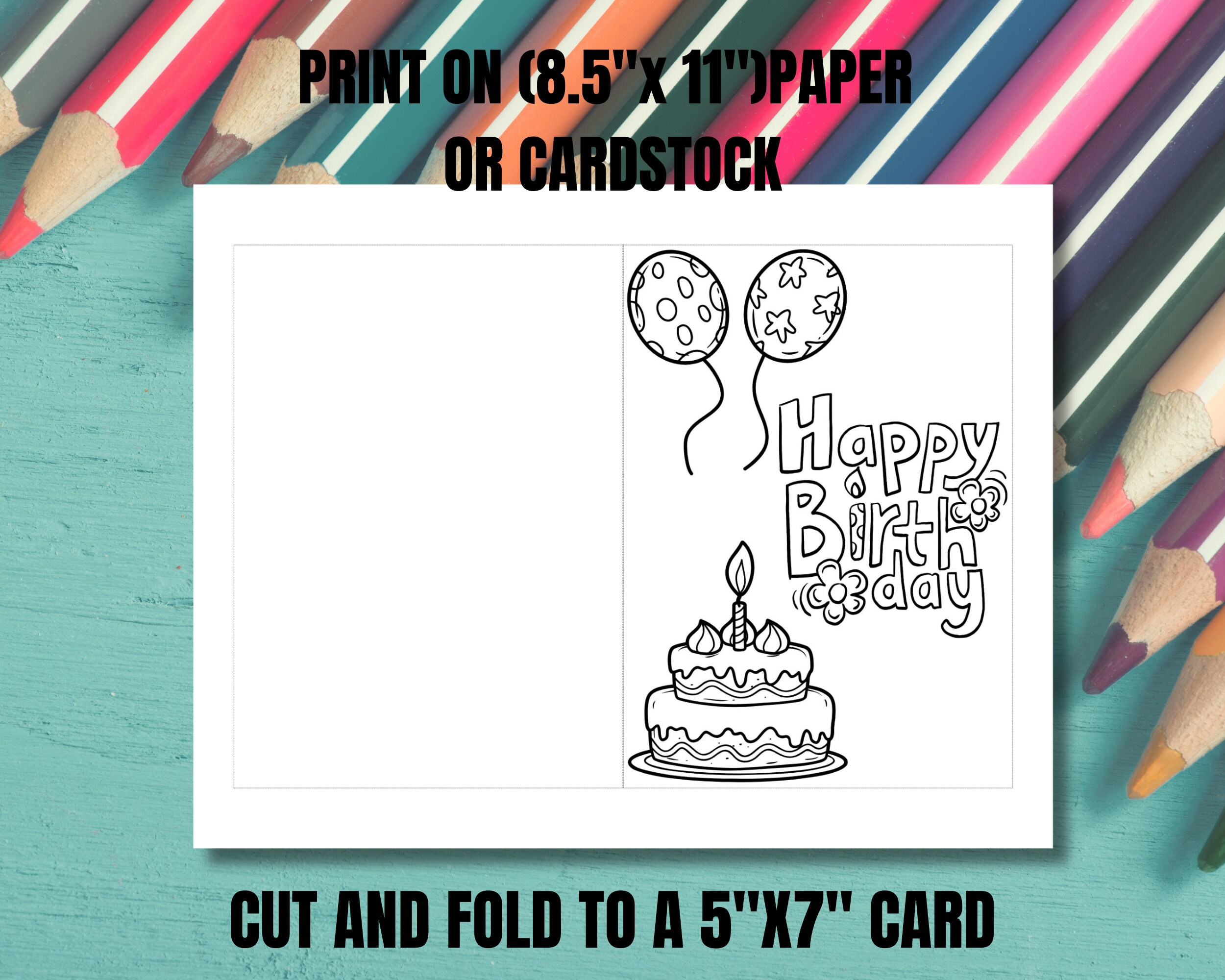 Printable Happy Birthday Coloring Card, Birthday Card for Kids, Color ...