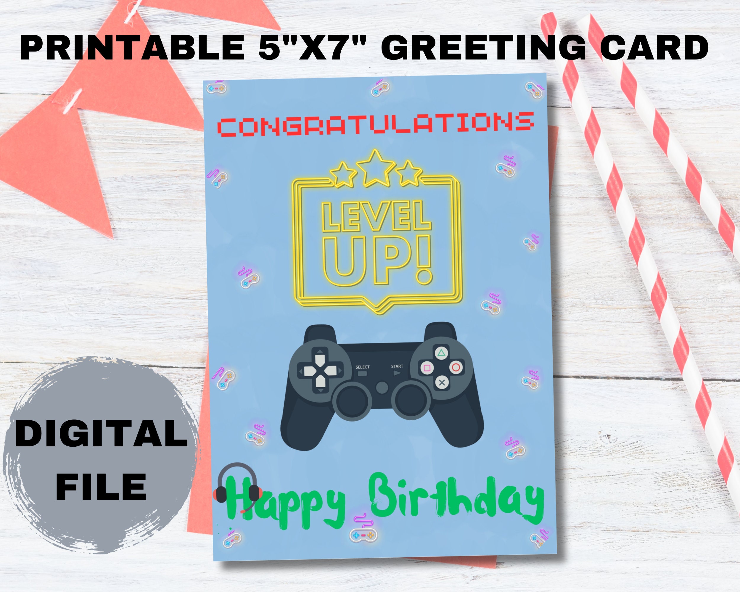 Birthday Card,printable Video Game Birthday Card, Level up Card,digital ...