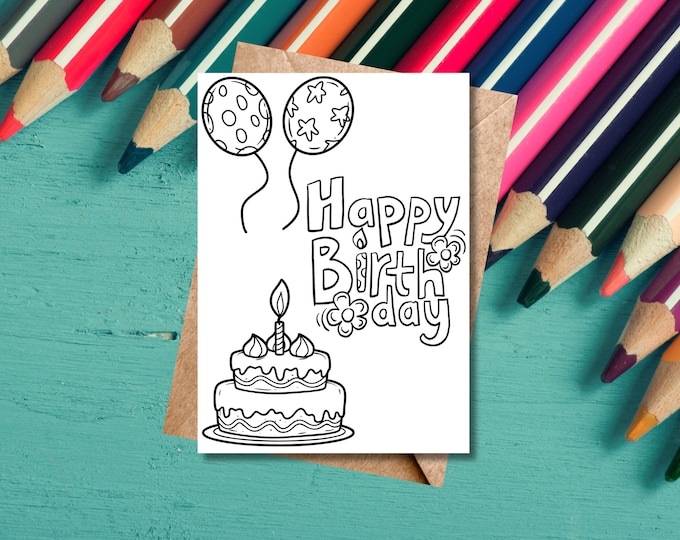 Birthday Card, Happy Birthday, Colour in Card, Instant Download ...