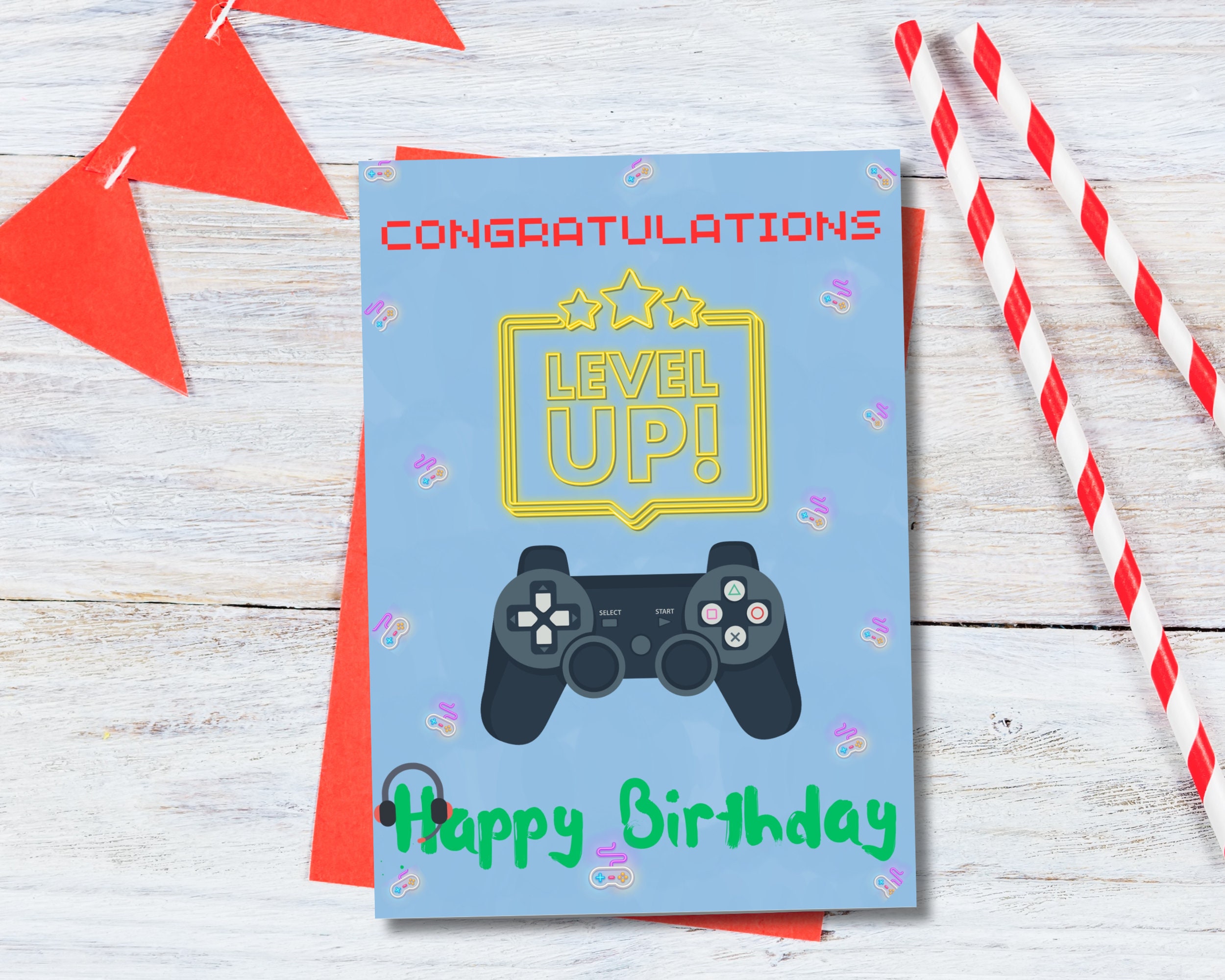Birthday Card,printable Video Game Birthday Card, Level up Card,digital ...