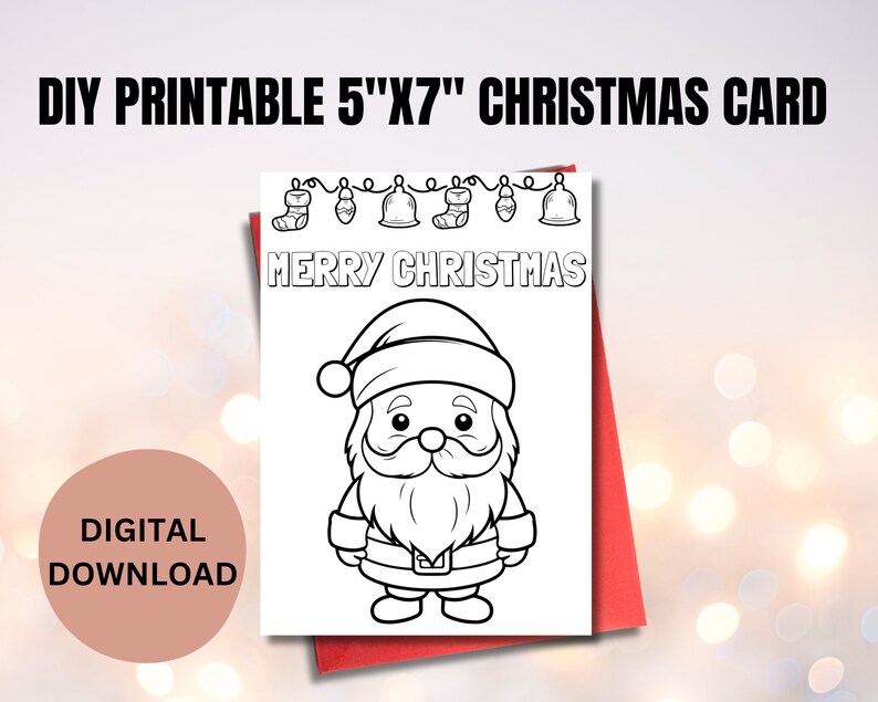 DIY Printable Christmas Coloring Card, Christmas Card, Digital Download ...