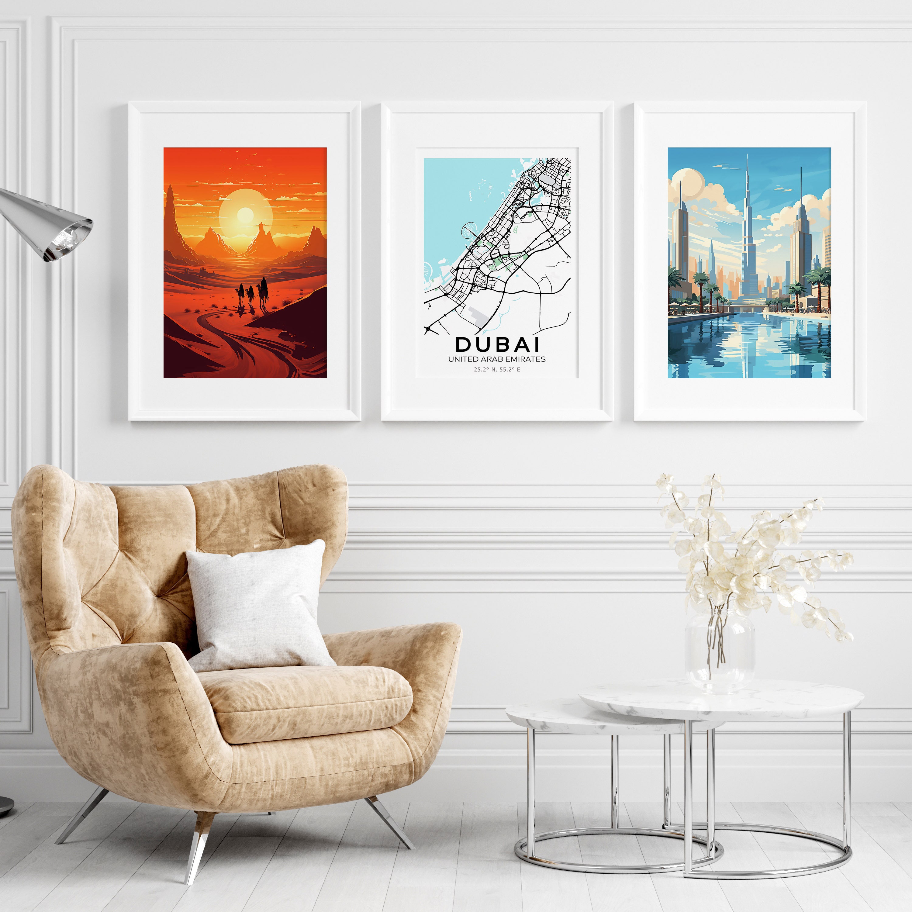 Dubai Travel Poster Set of 3 Dubai Map Retro Poster Gift City Map Decor ...