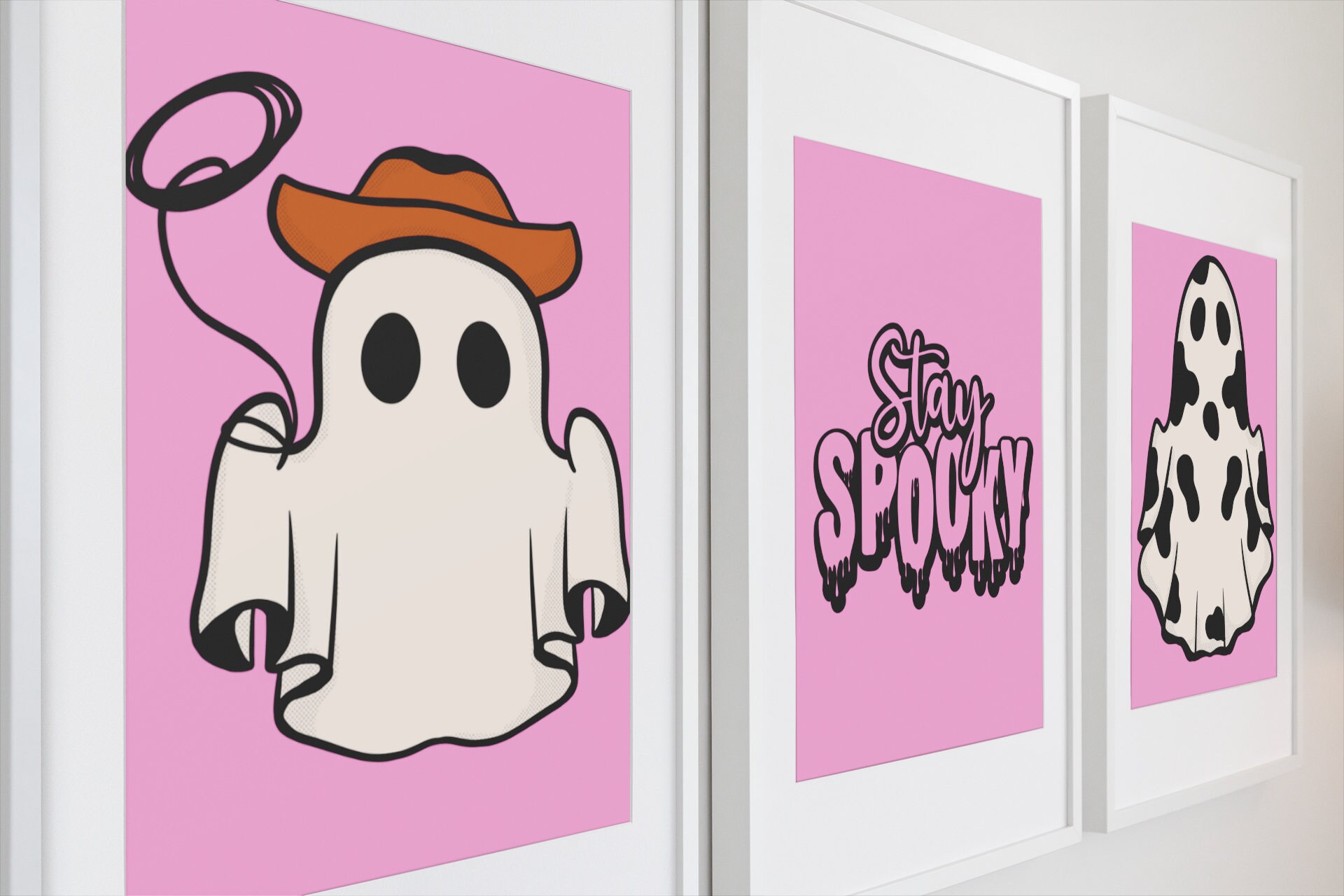 Cowboy Ghost Print, Cow Print Ghost, Pink and White Ghost, Halloween ...
