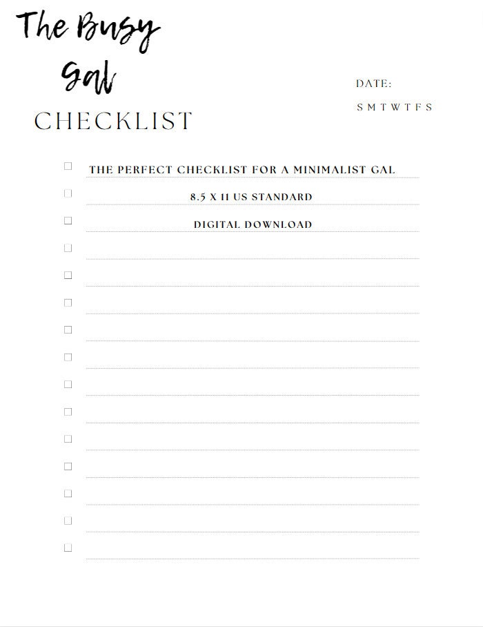 Busy Gal Check List Minimalistic Simple Easy to Use - Etsy