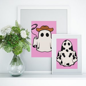 Cowboy Ghost Print, Cow Print Ghost, Pink and White Ghost, Halloween ...