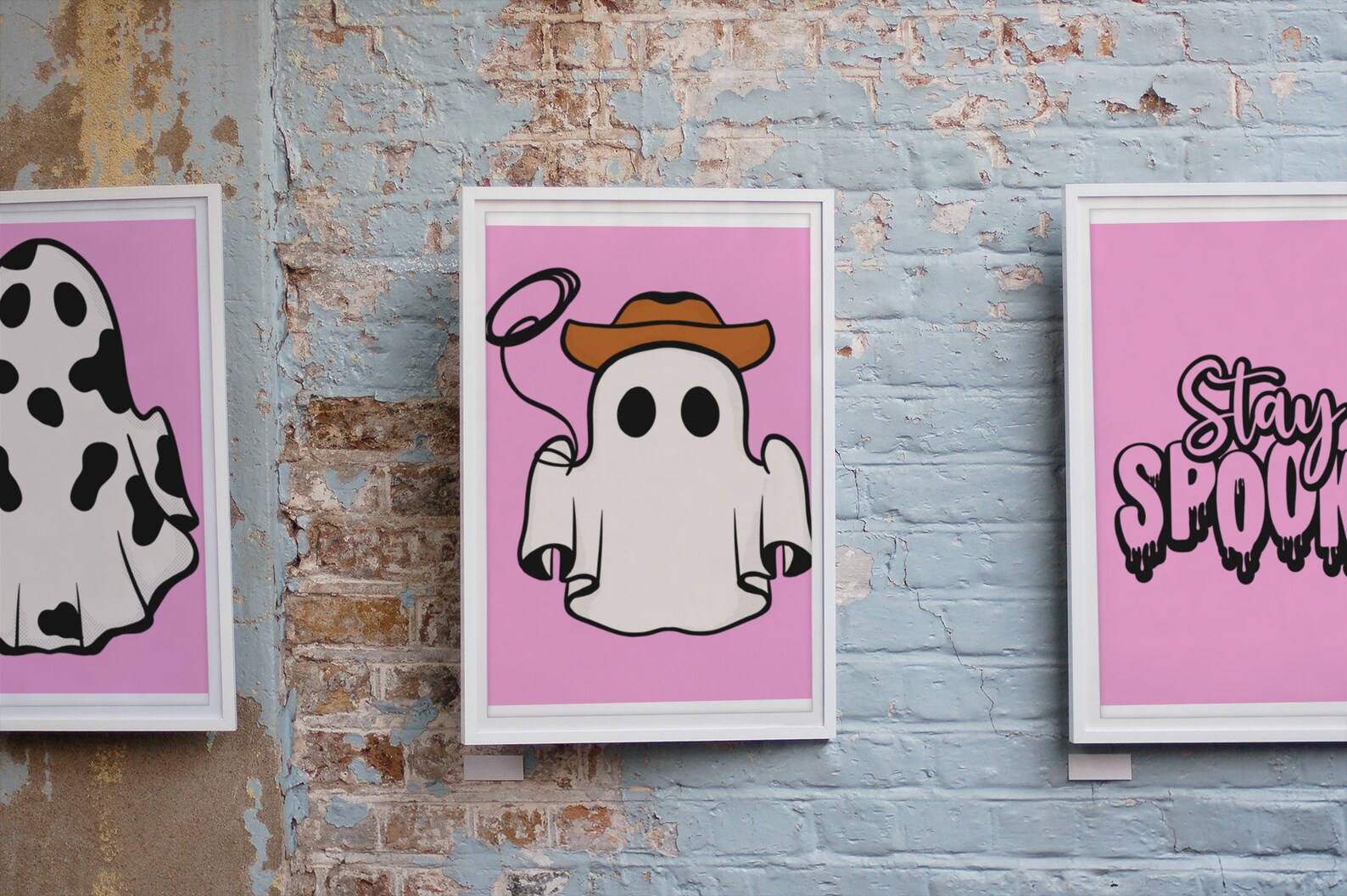 Cowboy Ghost Print, Cow Print Ghost, Pink and White Ghost, Halloween ...