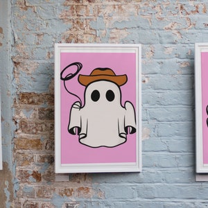 Cowboy Ghost Print, Cow Print Ghost, Pink and White Ghost, Halloween ...
