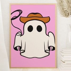 Cowboy Ghost Print, Cow Print Ghost, Pink and White Ghost, Halloween ...