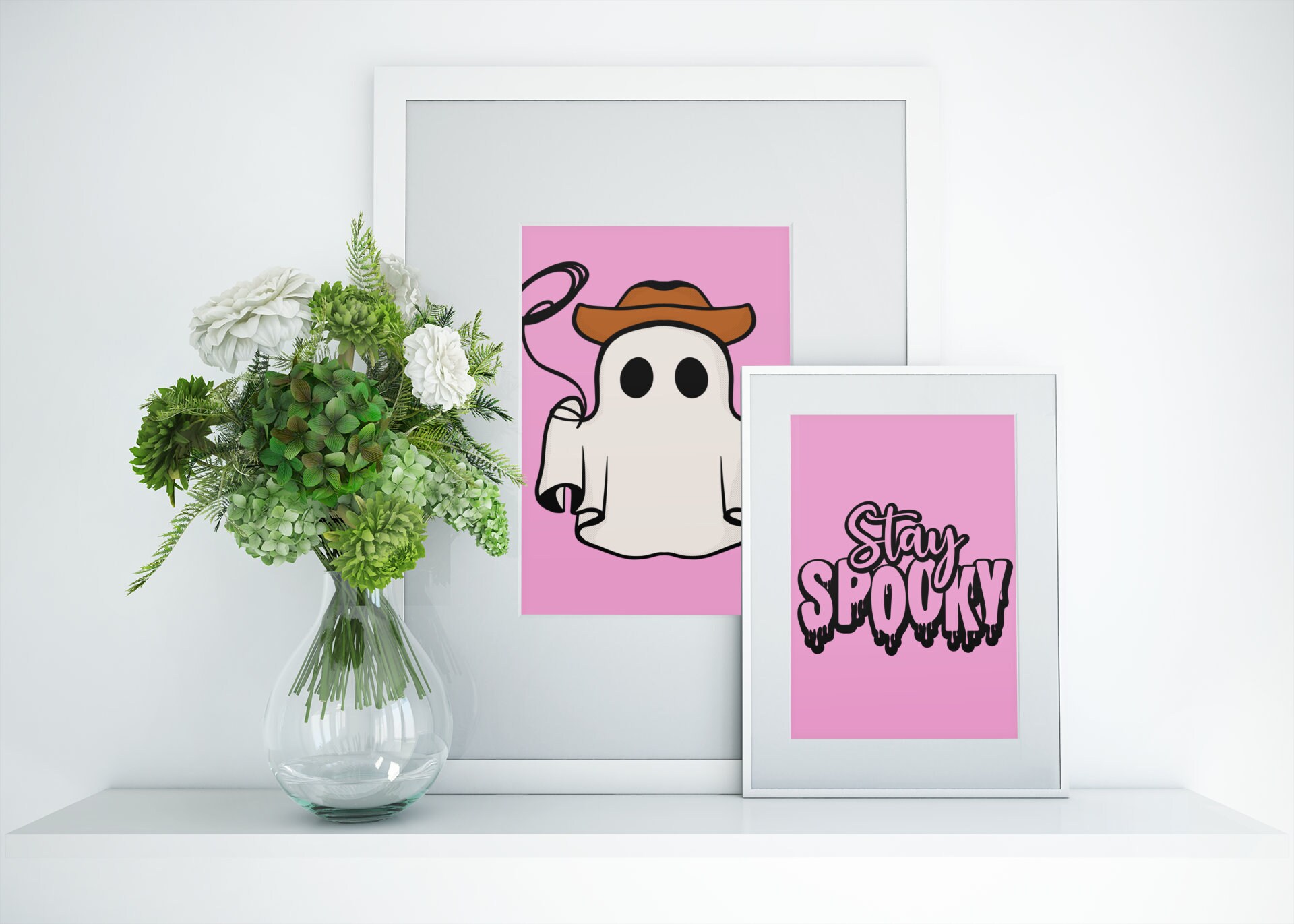 Cowboy Ghost Print, Cow Print Ghost, Pink and White Ghost, Halloween ...