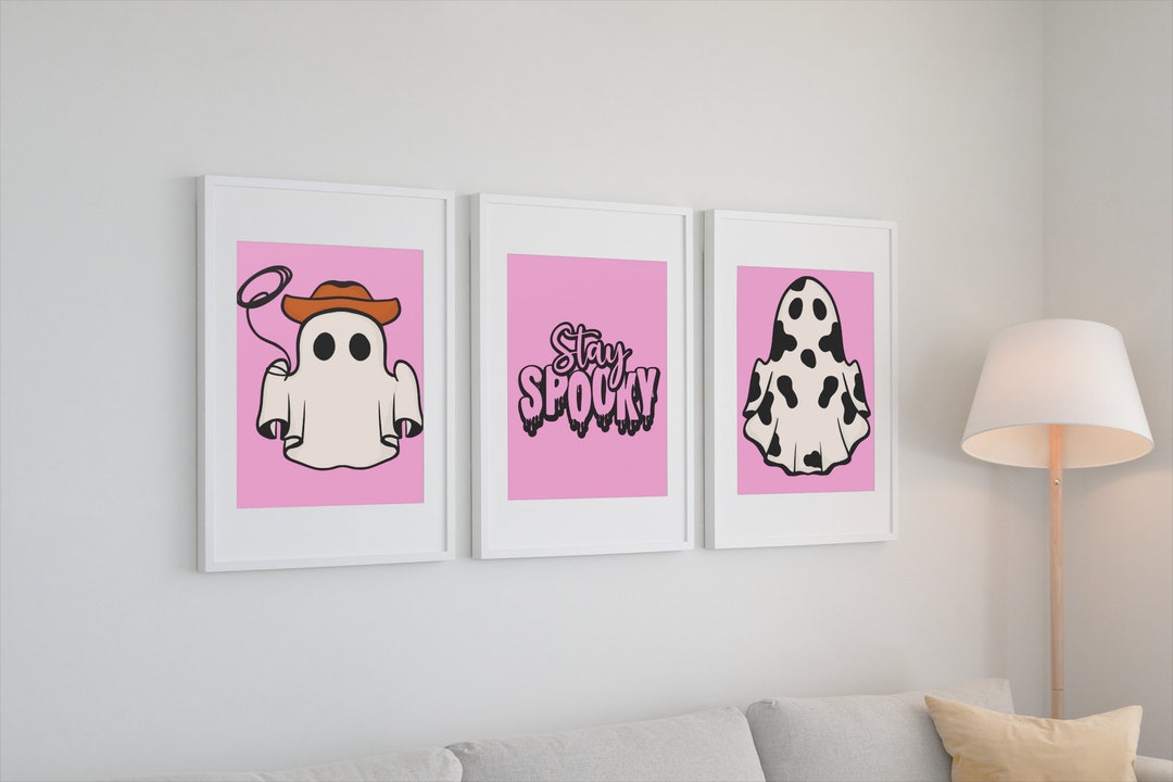 Cowboy Ghost Print, Cow Print Ghost, Pink and White Ghost, Halloween ...