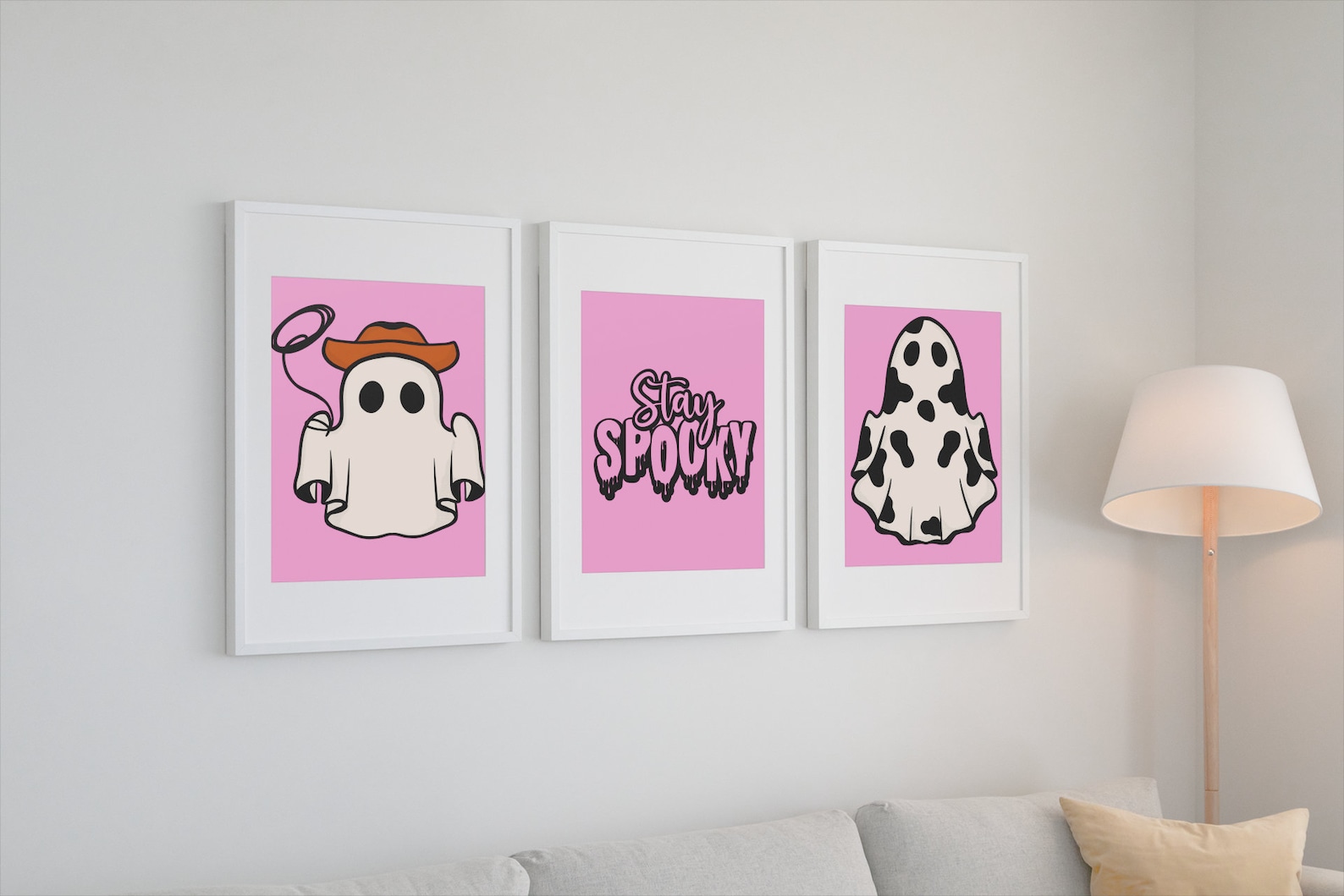 Cowboy Ghost Print, Cow Print Ghost, Pink and White Ghost, Halloween ...