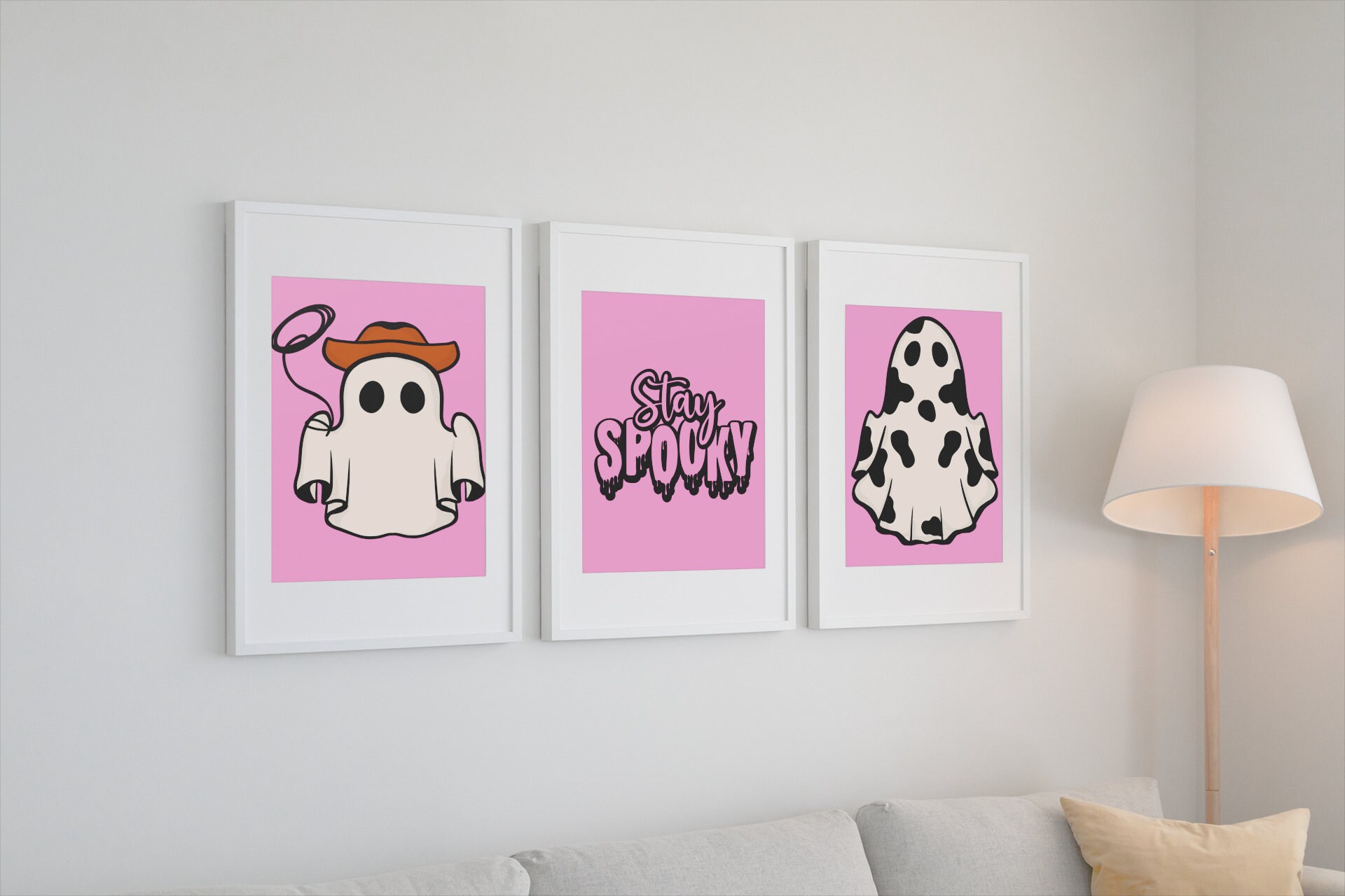 Cowboy Ghost Print, Cow Print Ghost, Pink and White Ghost, Halloween ...
