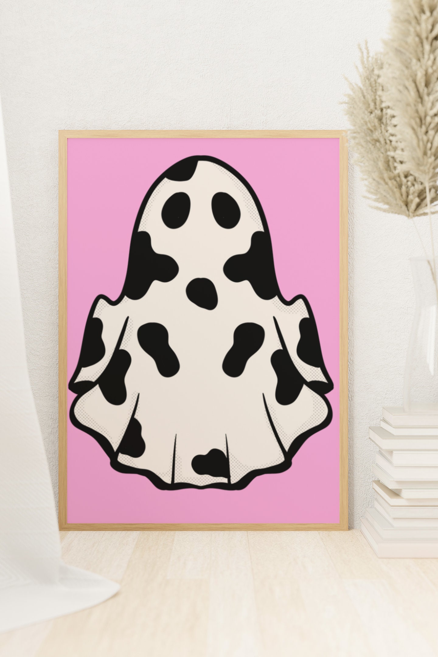 Cowboy Ghost Print, Cow Print Ghost, Pink and White Ghost, Halloween ...