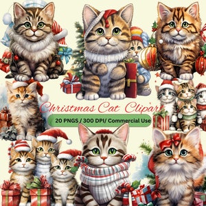 20 Christmas Cat Clipart, Cute Christmas Cats, Christmas Gift ...