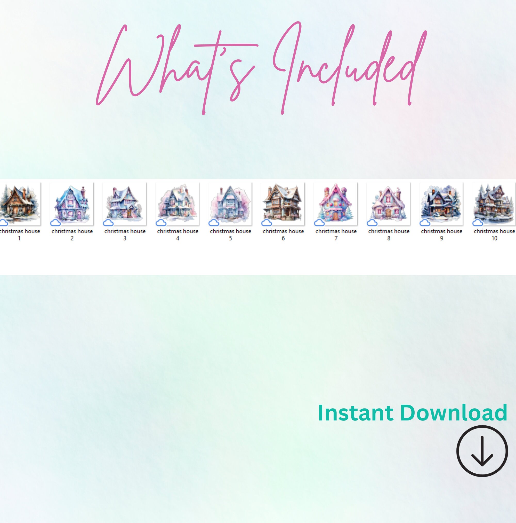 10 Pastel Christmas House Clipart Bundle Pink Christmas Clipart ...