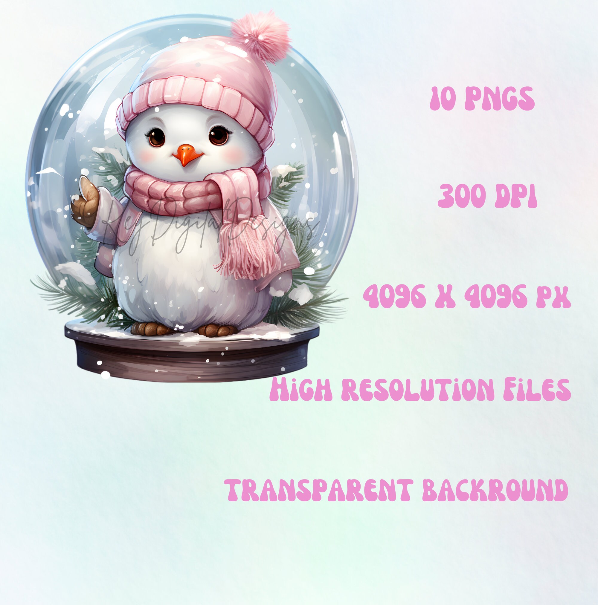 10 Pastel Christmas Snowglobe Clipart, Christmas Card, Invitations, PNG ...