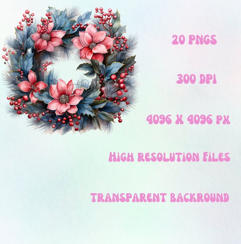 20 Pastel Christmas Wreath Clipart Bundle Pink Christmas Clipart ...