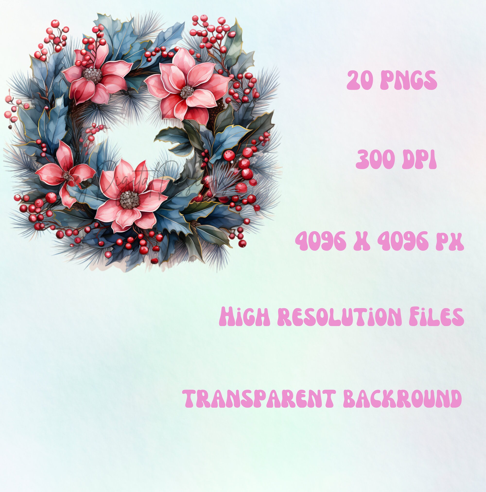 20 Pastel Christmas Wreath Clipart Bundle Pink Christmas Clipart ...