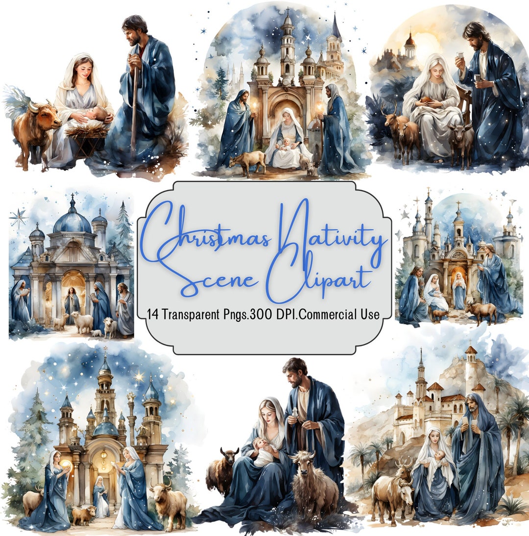 14 Watercolor Christmas Nativity Scene Clipart, Bundle, Christian Jesus ...