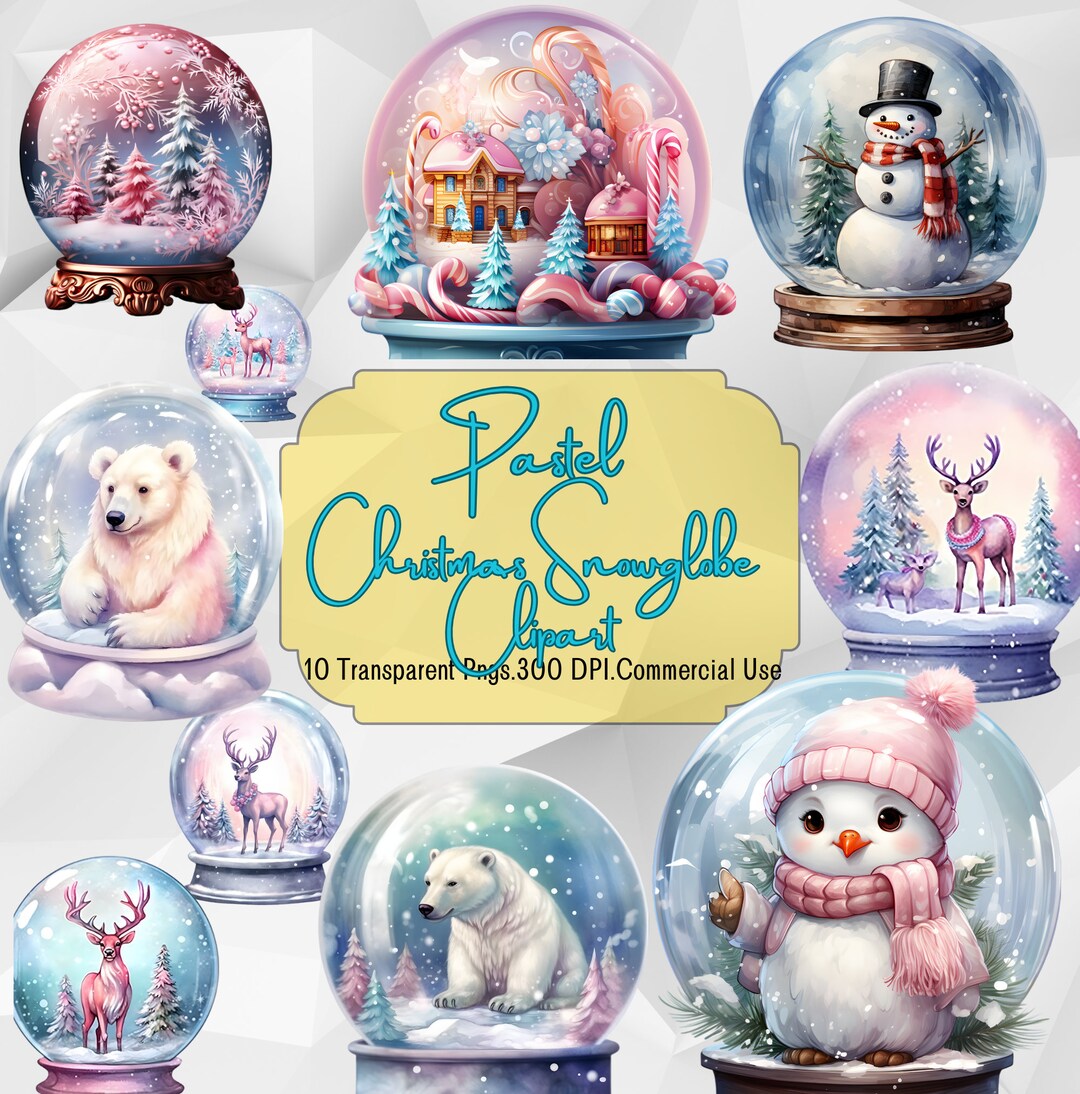 10 Pastel Christmas Snowglobe Clipart, Christmas Card, Invitations, PNG ...