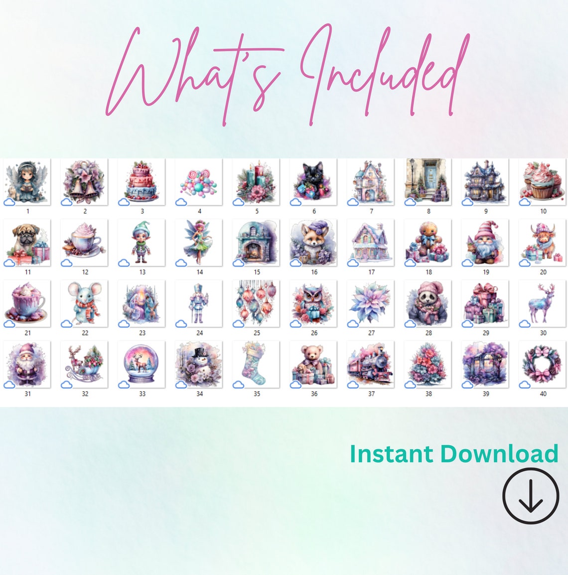 40 Watercolor Pastel Christmas Clipart Bundle Pink Christmas Clipart ...