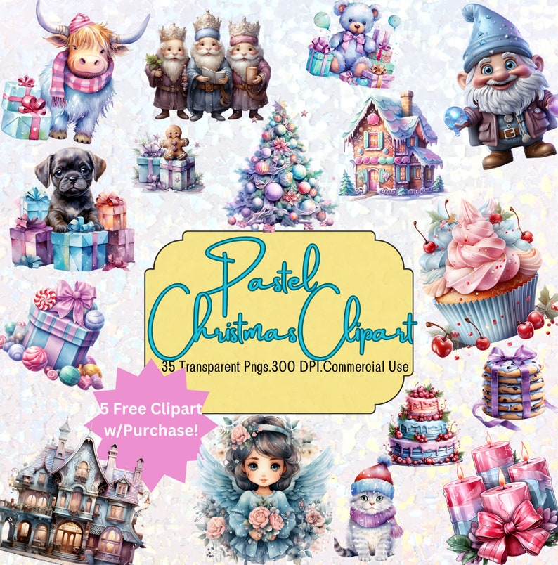 35 Pastel Christmas Clipart, Christmas Scene, Card Making, Invitations ...