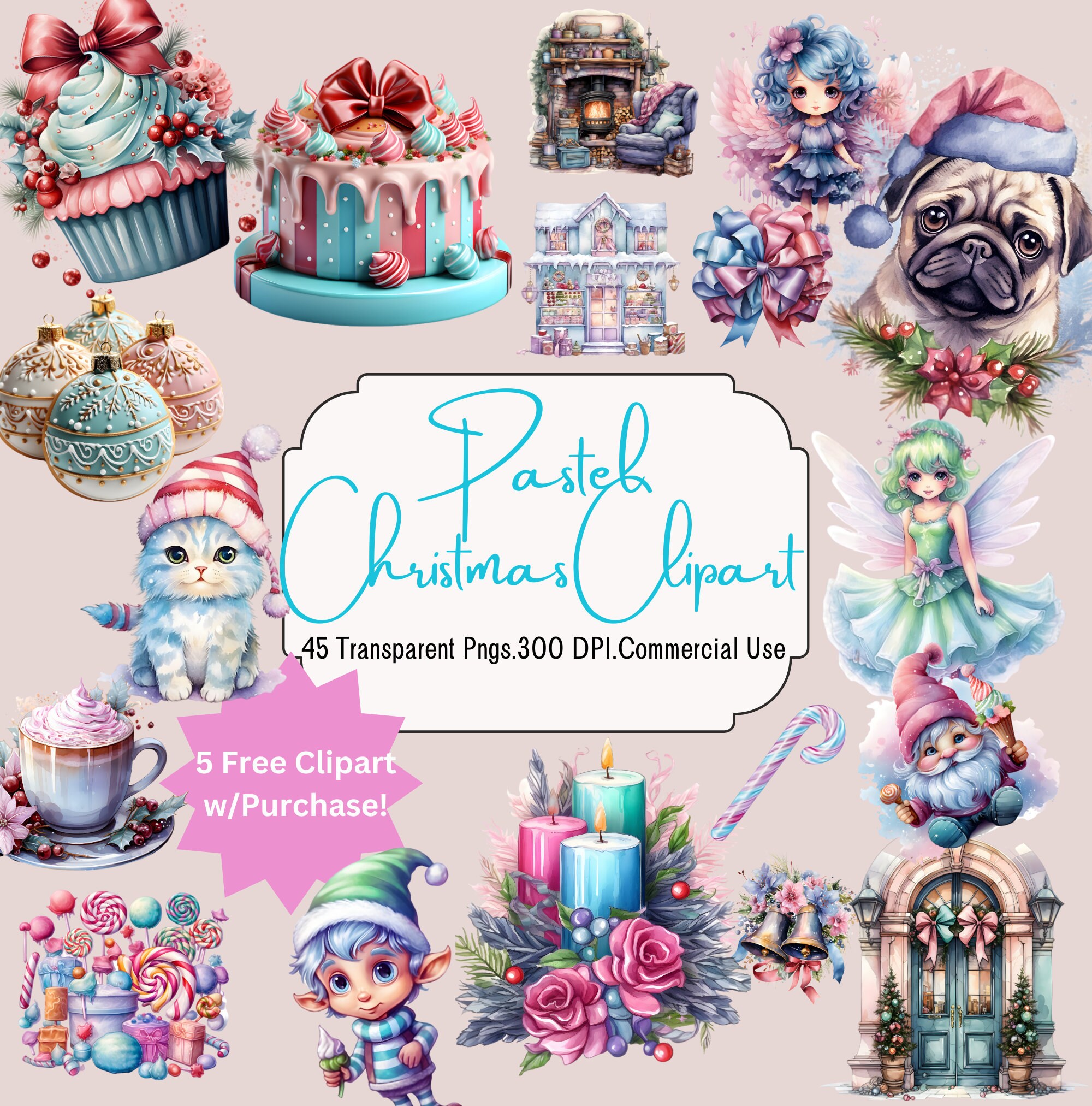 45 Pastel Christmas Clipart, Christmas Scene, Card Making, Invitations ...