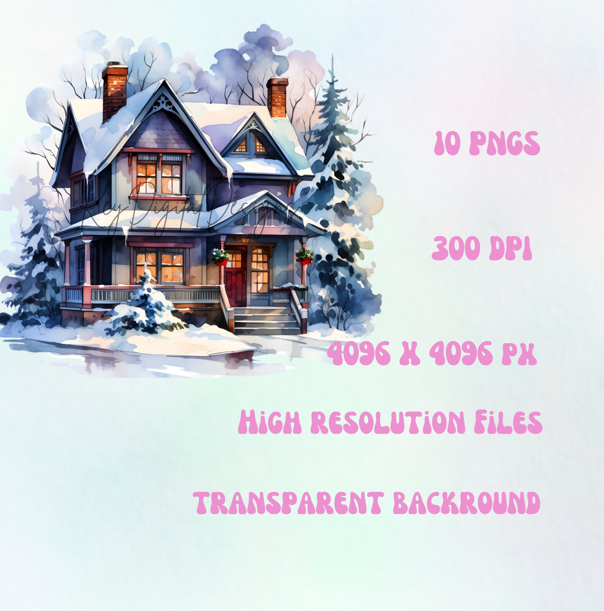 10 Pastel Christmas House Clipart Bundle Pink Christmas Clipart ...