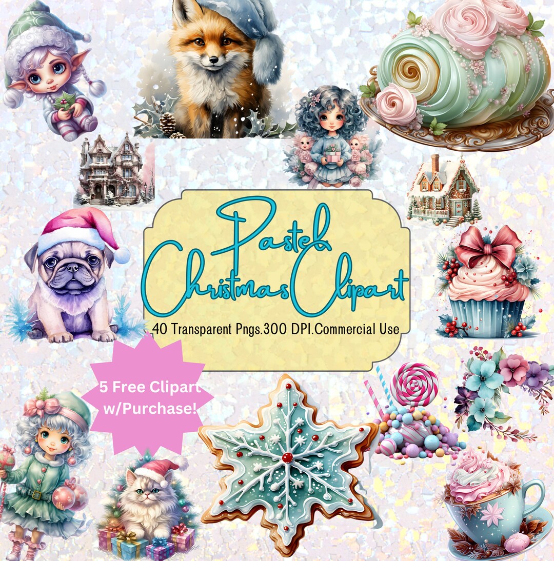 45 Pastel Christmas Clipart, Christmas Scene, Card Making, Invitations ...