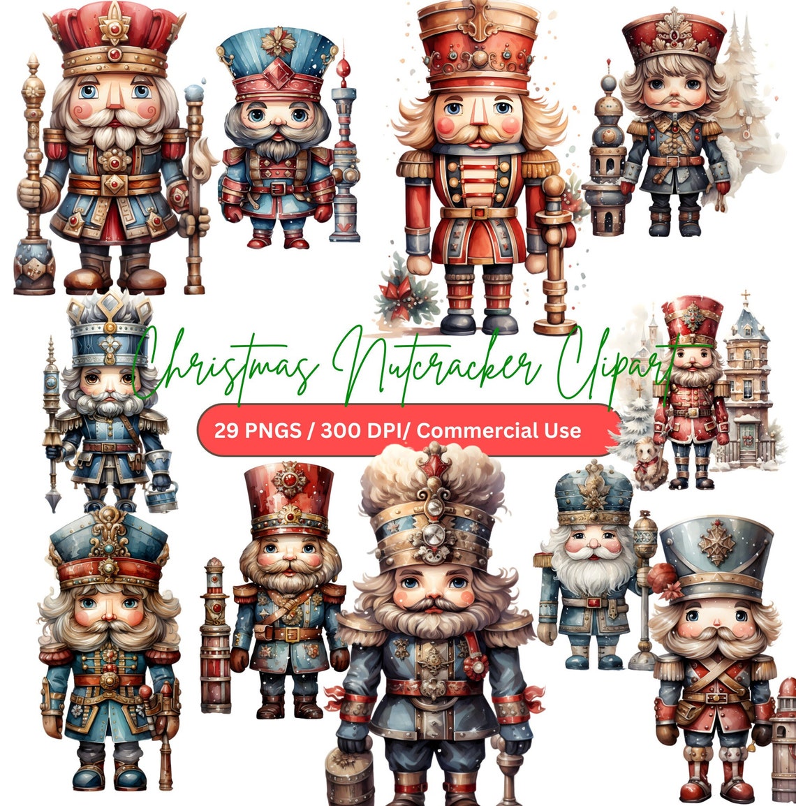 Watercolor Christmas Nutcracker Clipart Nutcracker PNG Bundle Holiday ...