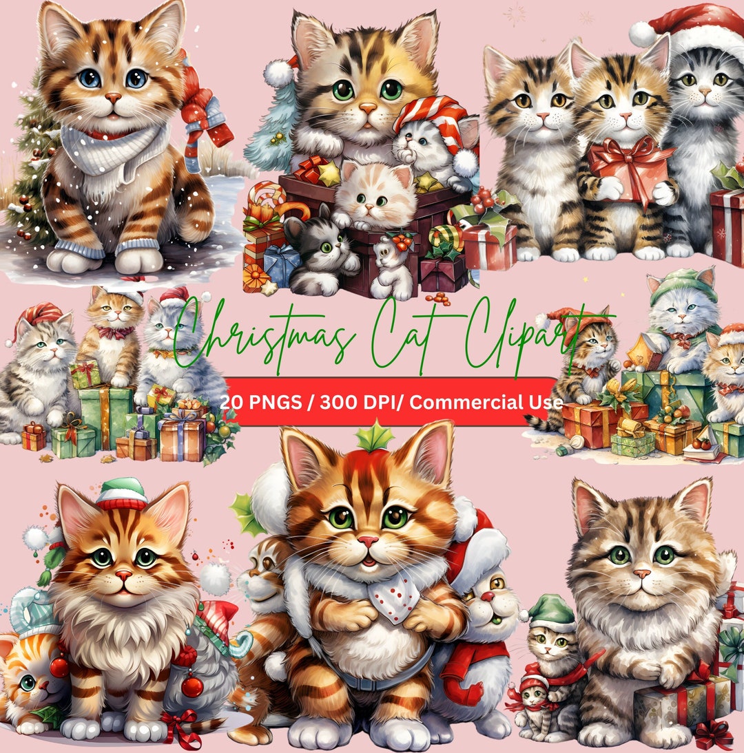20 Christmas Cat Clipart, Cute Christmas Cats,xmas Cat Gift, Christmas ...