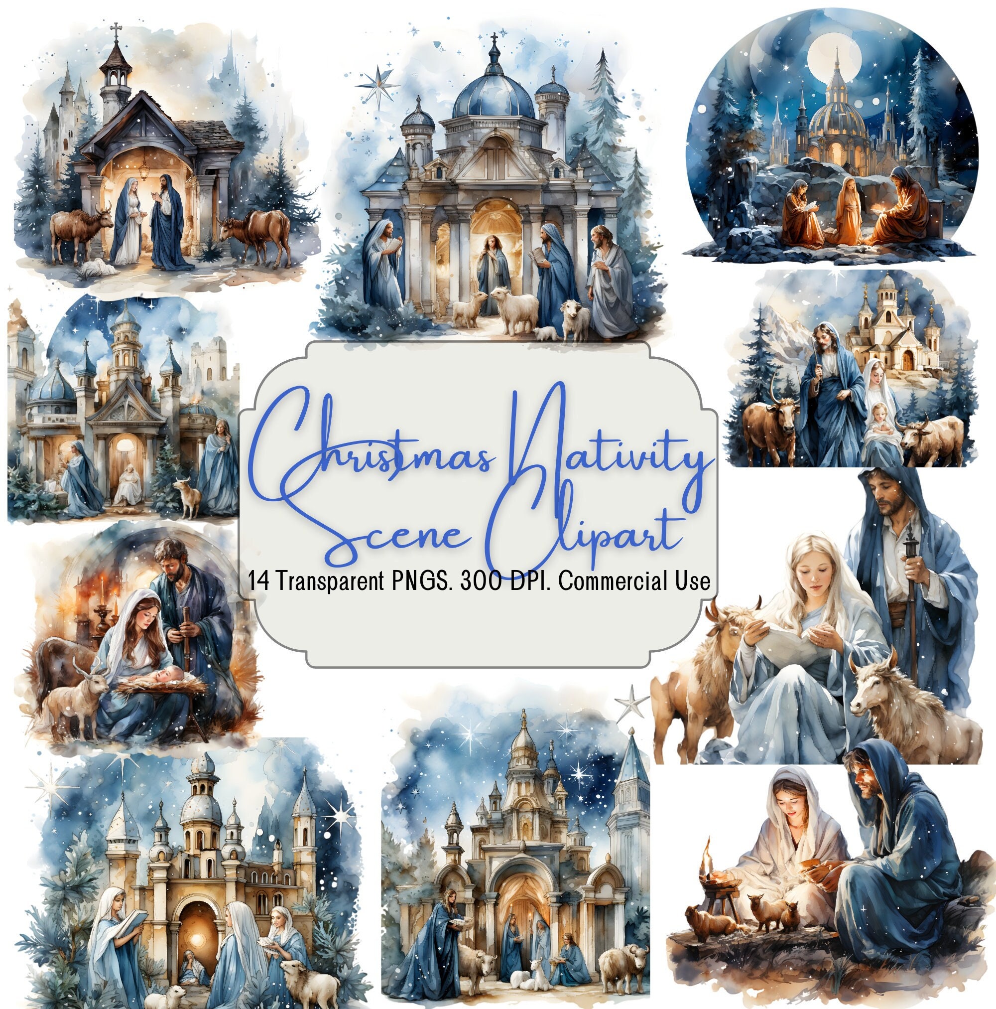 14 Watercolor Christmas Nativity Scene Clipart Bundle Christian Jesus ...