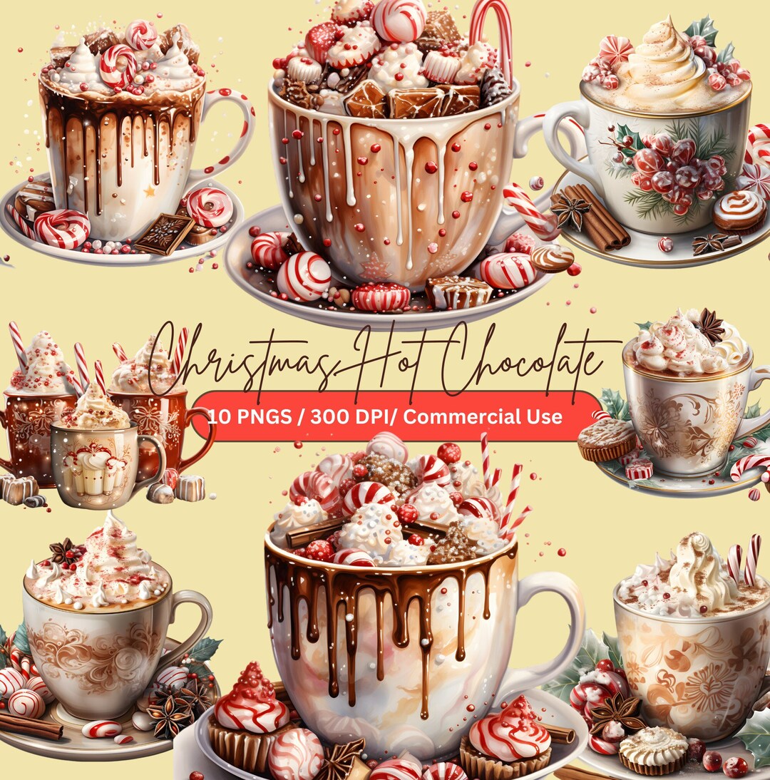 10 Watercolor Hot Chocolate Clipart, Hot Cocoa Clipart,christmas Gift ...