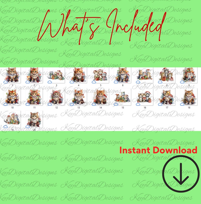 20 Christmas Cat Clipart, Cute Christmas Cats,xmas Cat Gift, Christmas ...