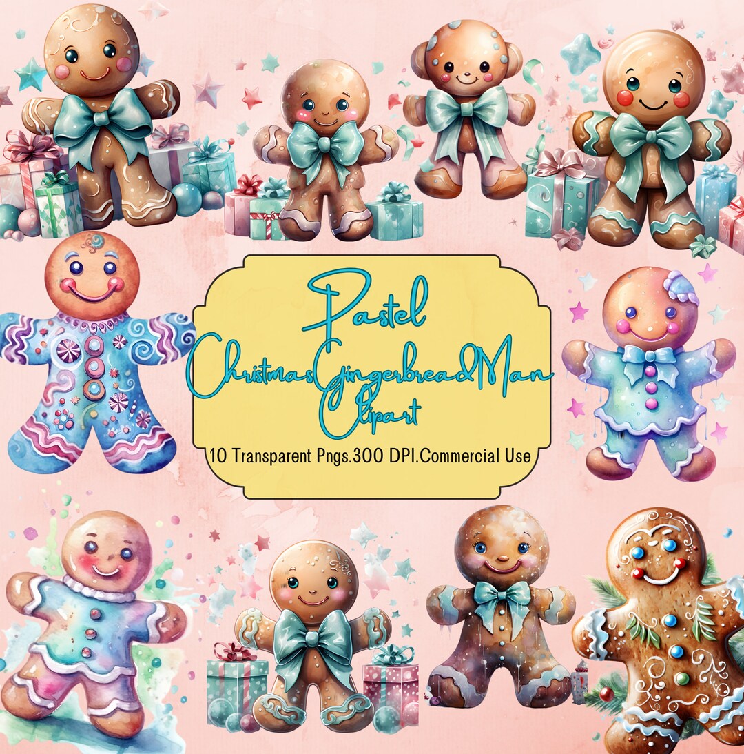 10 Pastel Christmas Gingerbread Man Clipart Bundle Pink Christmas ...