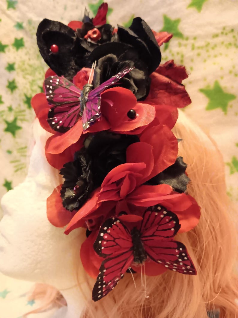 Dark Red and Black Flower Crown/ Fairy Crown, Villain Vibes, Evilish ...
