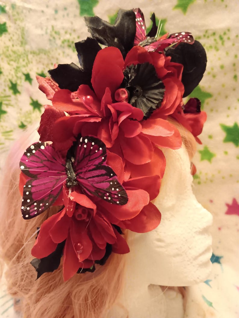 Dark Red and Black Flower Crown/ Fairy Crown, Villain Vibes, Evilish ...