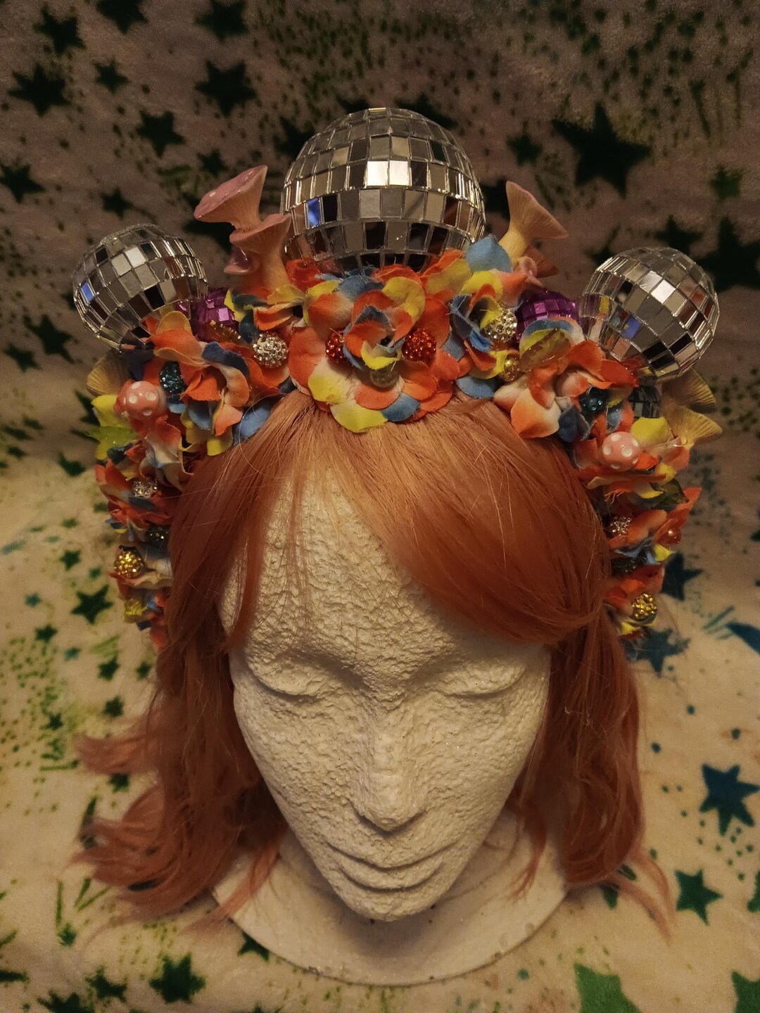 Neon Rose Flower Crown With Super Fun Disco Balls, Mushrooms, Sparkly ...
