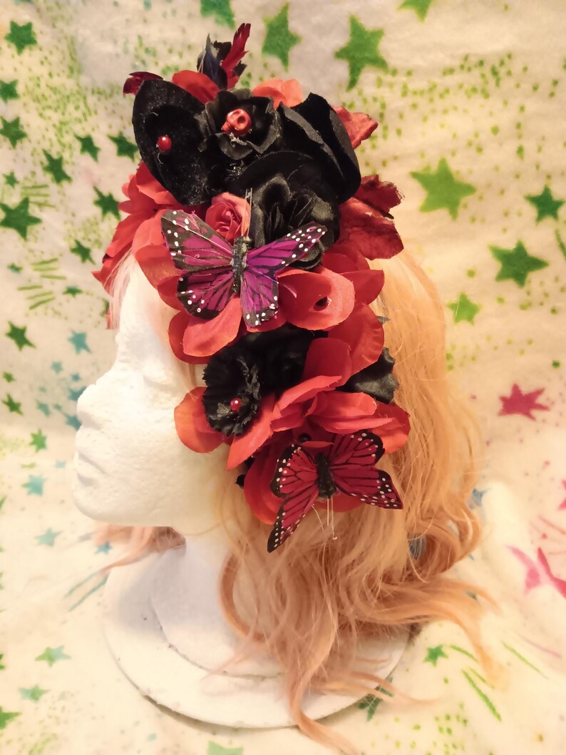 Dark Red and Black Flower Crown/ Fairy Crown, Villain Vibes, Evilish ...