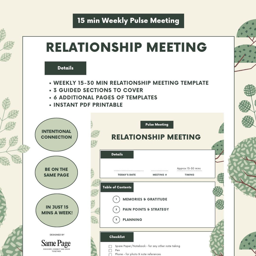 Couple Relationship Meeting Template - Weekly Meeting Planner for ...