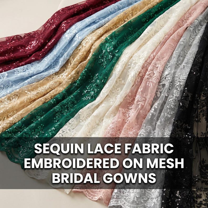 Floral Sequin Lace Fabric by the Yard – Heavy Embroidered Bridal Lace ...