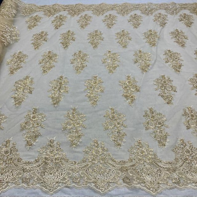 Floral Sequin Lace Fabric by the Yard – Heavy Embroidered Bridal Lace ...