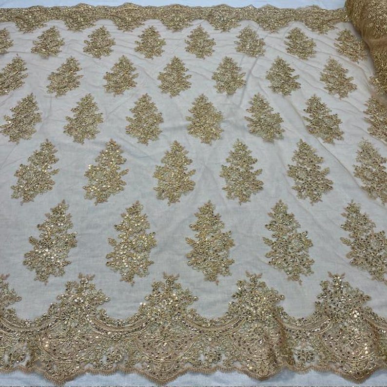 Floral Sequin Lace Fabric by the Yard – Heavy Embroidered Bridal Lace ...