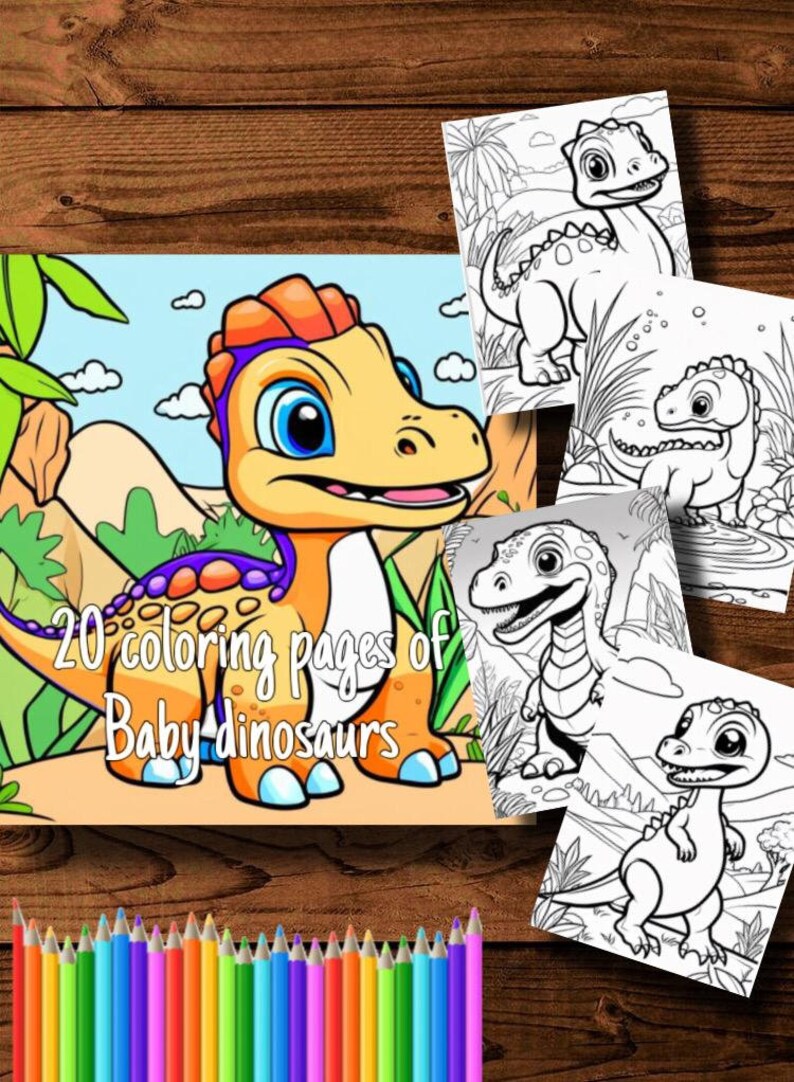 20 Coloring Pages of Baby Dinosaurs - Etsy