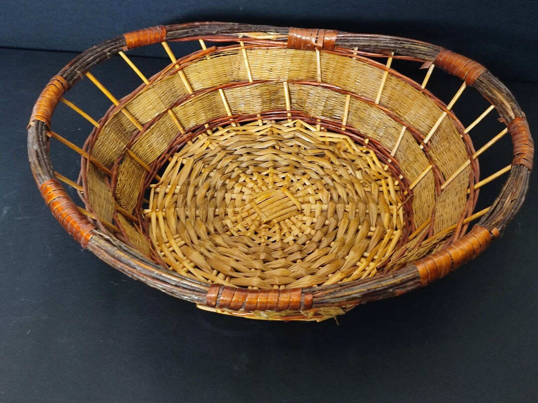 Very Large Wicker and Bamboo Cane Container Basket, Handcrafted in 1960 ...