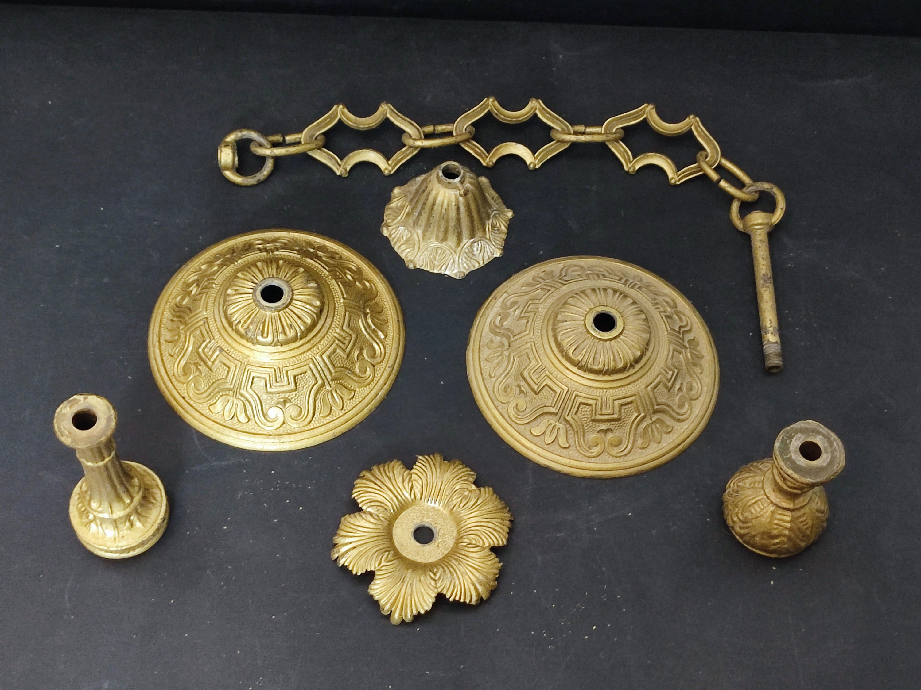 Lot of 7 Hand-crafted Heavy Brass Pieces With Effigies, Late 19th ...