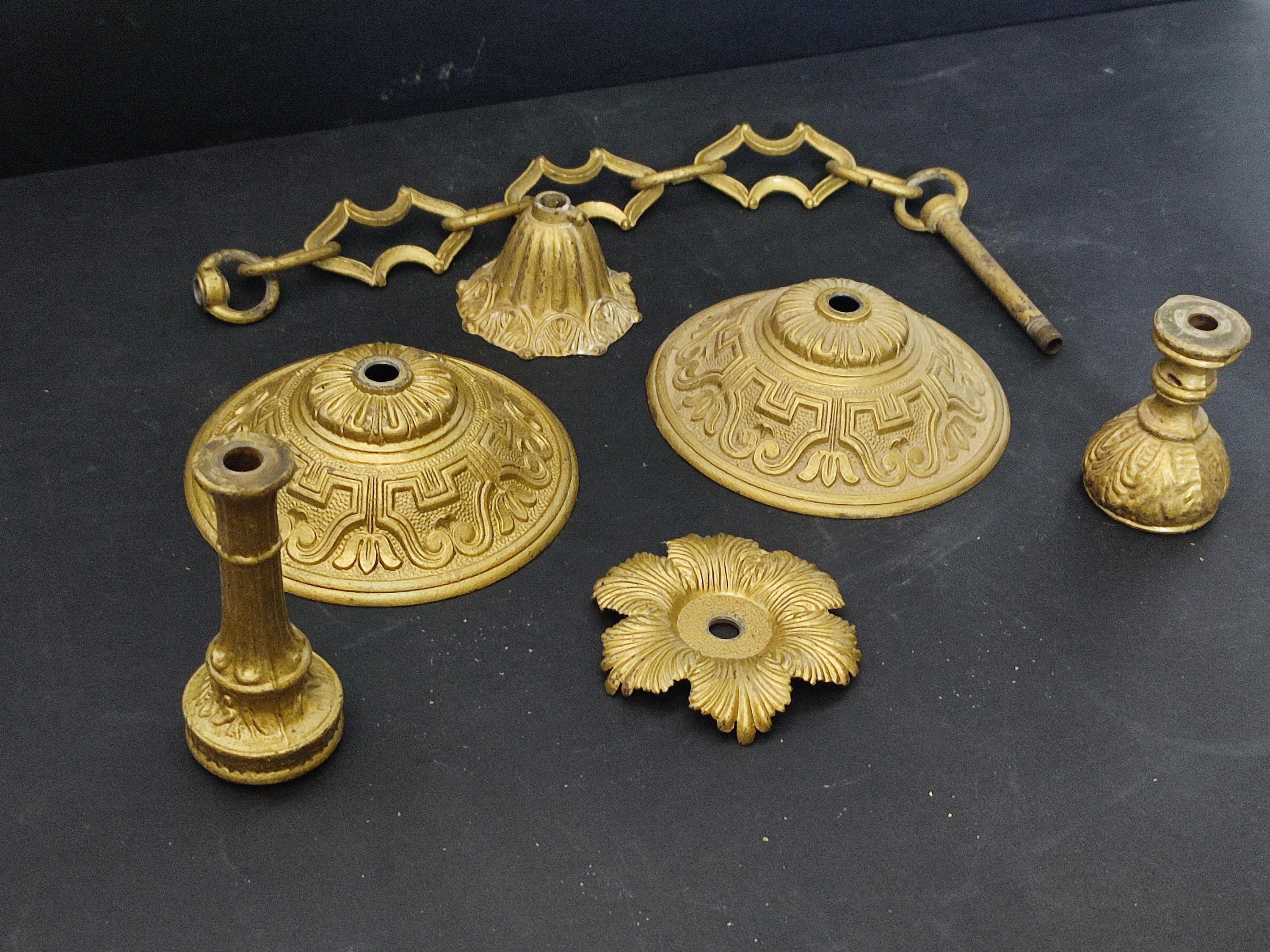 Lot of 7 Hand-crafted Heavy Brass Pieces With Effigies, Late 19th ...